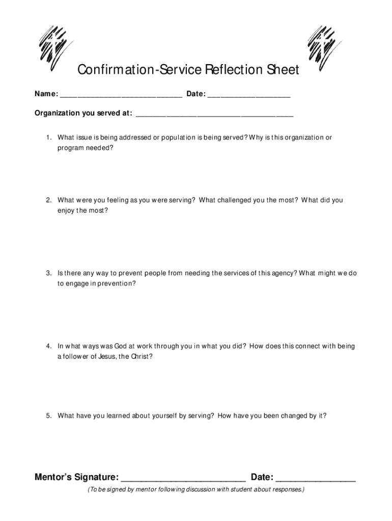 Fillable Online Service Reflection Sheet - Confirmation - Faith ...