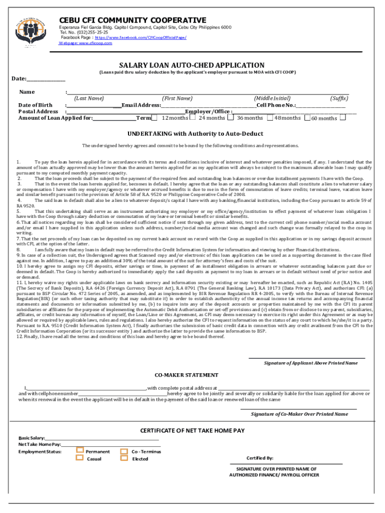 Fillable Online Salary Loan Auto-Ched Application Fax Email Print ...