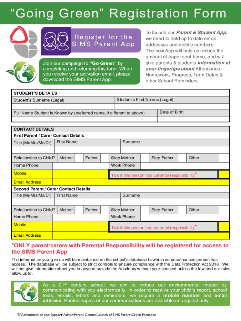 Fillable Online Going Green Registration Form Fax Email Print - pdfFiller