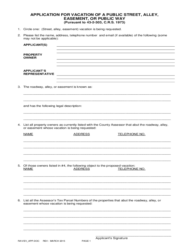 Fillable Online county pueblo application for vacation of a public ...