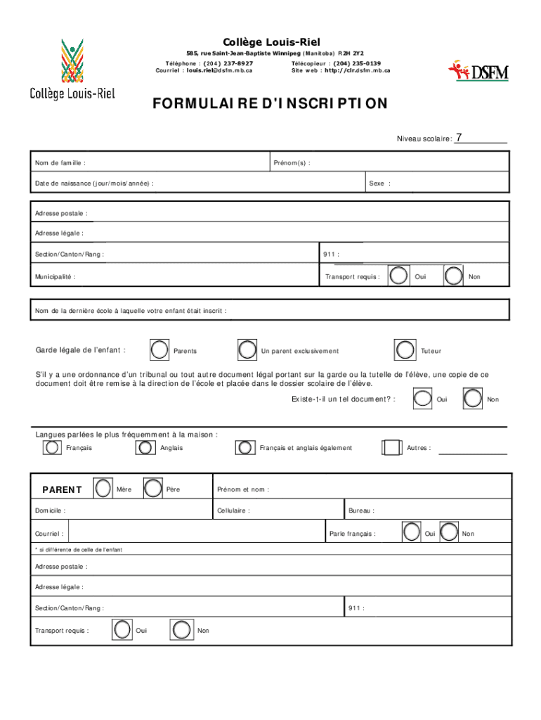 Remplissable En Ligne College Louis-Riel, 585 St Jean Baptiste St ...