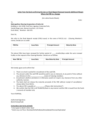 Fillable Online Format of Letter Confirming the Lien on Fixed Deposit ...