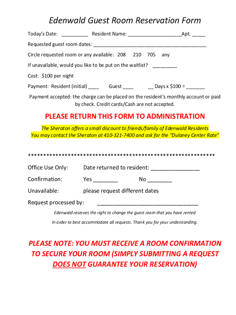Fillable Online Guest House Reservation Form Template Fax Email Print ...