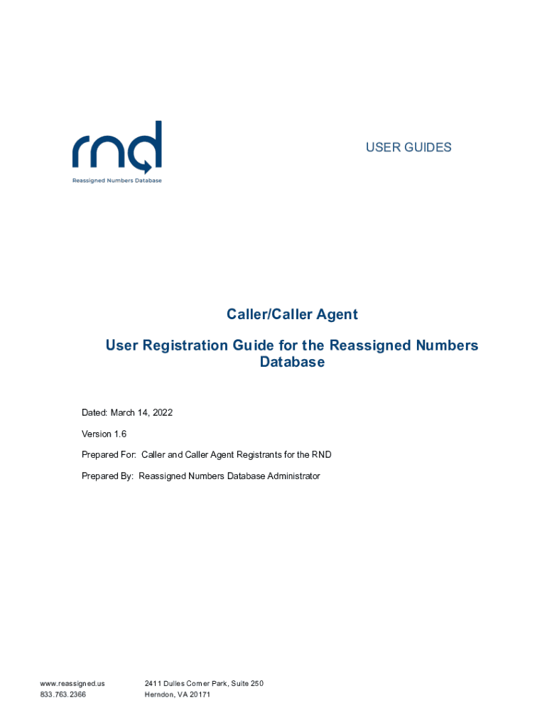 Fillable Online User Registration Guide for the Reassigned ... Fax ...