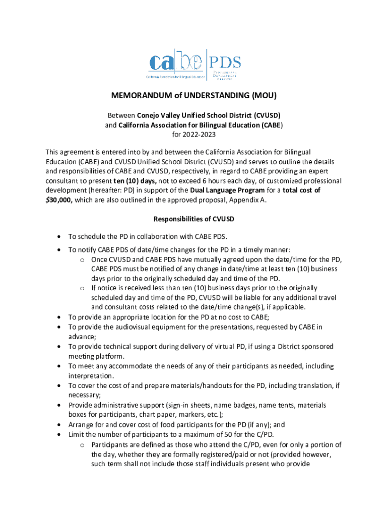 Fillable Online MEMORANDUM of UNDERSTANDING (MOU) - Agenda Online Fax ...