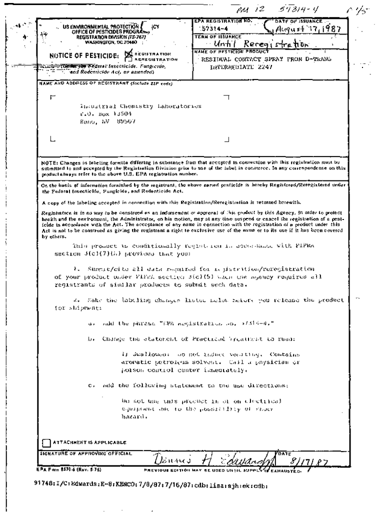 Fillable Online U.S. EPA, Pesticide Product Label, RESIDUAL ... Fax ...