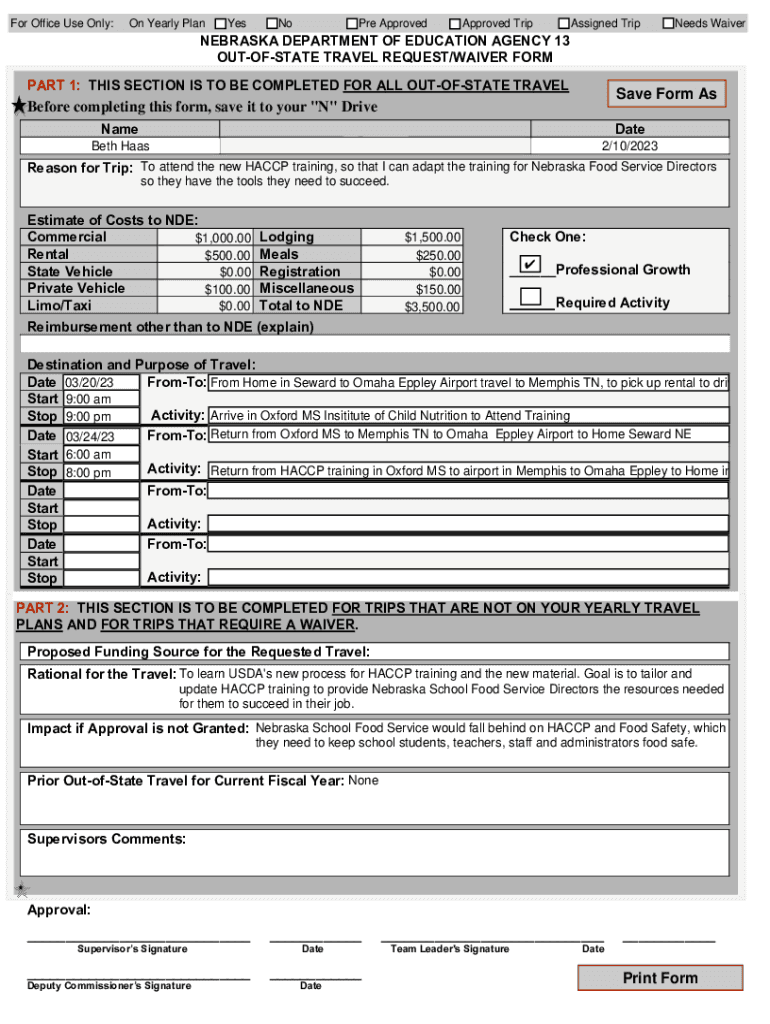 Fillable Online OUT-OF-STATE TRAVEL REQUEST/WAIVER FORM Fax Email Print ...