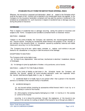Fillable Online Motor Trade (Internal Risks) Insurance Policy Fax Email ...