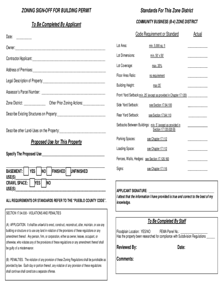 Fillable Online county pueblo ZONING SIGN-OFF FOR BUILDING PERMIT To Be ...
