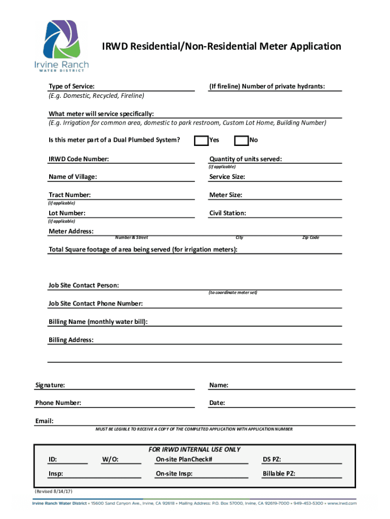 Fillable Online Recycled Water Construction Meters and Hydrants Fax ...