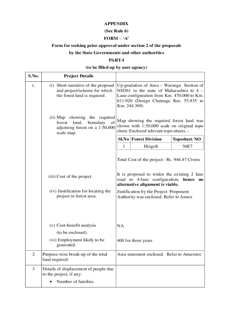 Fillable Online forestsclearance nic APPENDIX (See Rule 6) FORM Fax ...