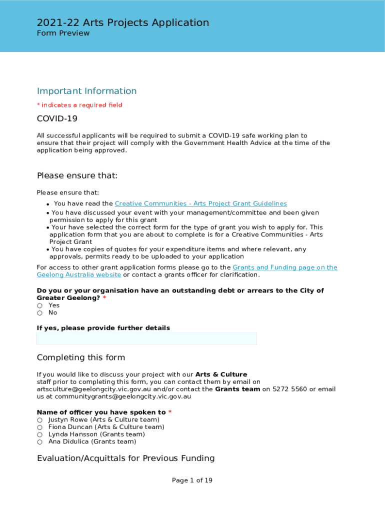 Fillable Online Arts Projects Application Form 202021 Fax Email Print - pdfFiller