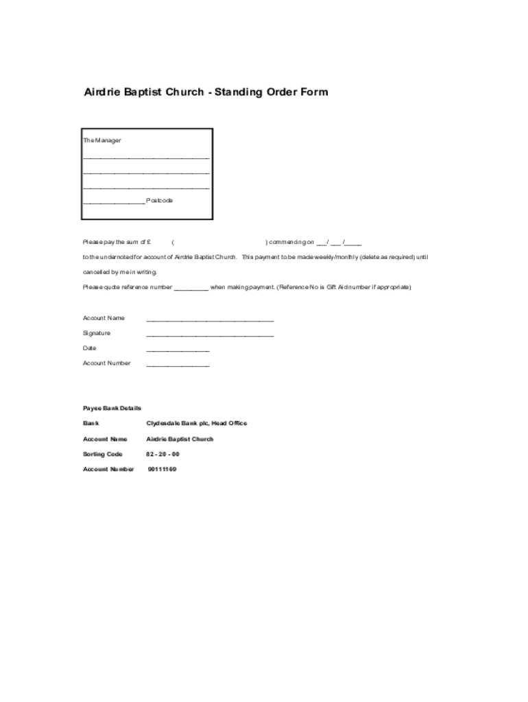 Fillable Online Standing Order Mandate Template - Airdrie Baptist ...