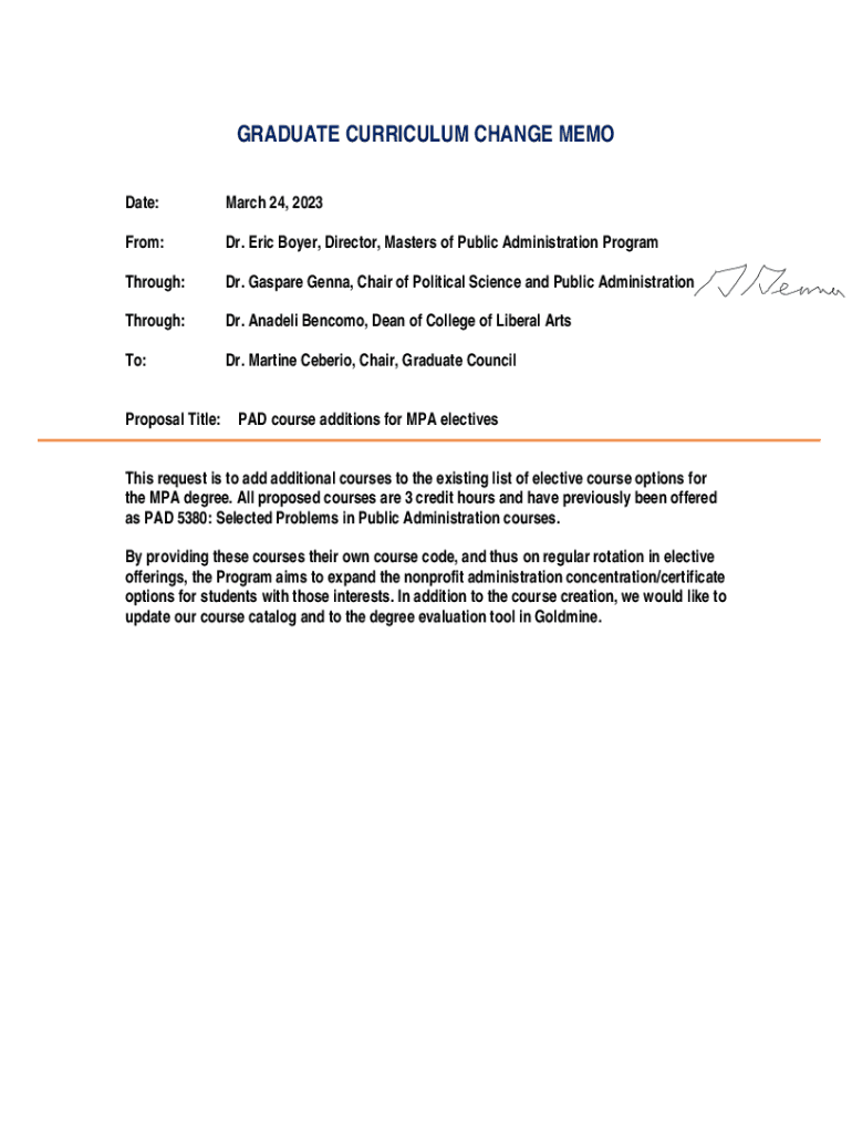 Fillable Online GRADUATE CURRICULUM CHANGE MEMO Fax Email Print - pdfFiller