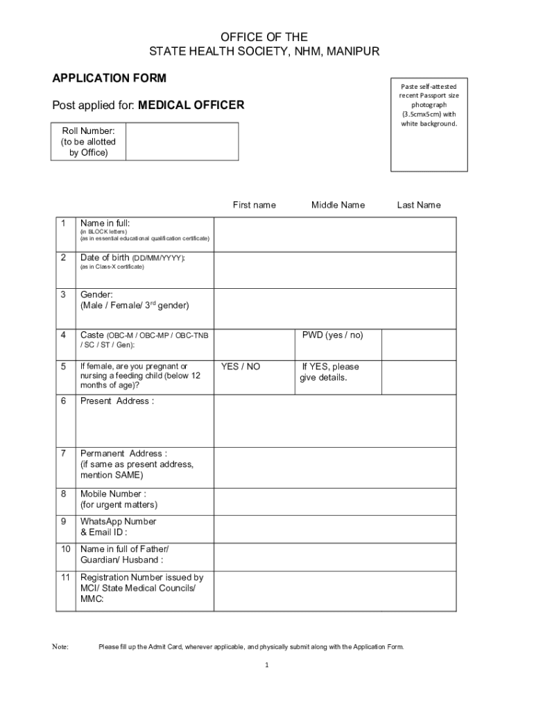 Fillable Online Application Form for MO recruitment for Regional ...