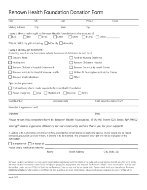 Fillable Online Renown Health Foundation Donation Form Fax Email Print - pdfFiller