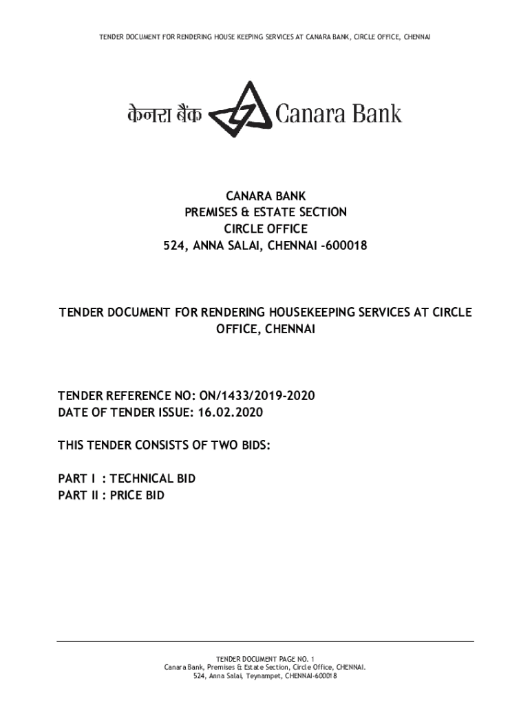 Fillable Online Tender document for rendering Housekeeping services at Circle office, Chennai ...