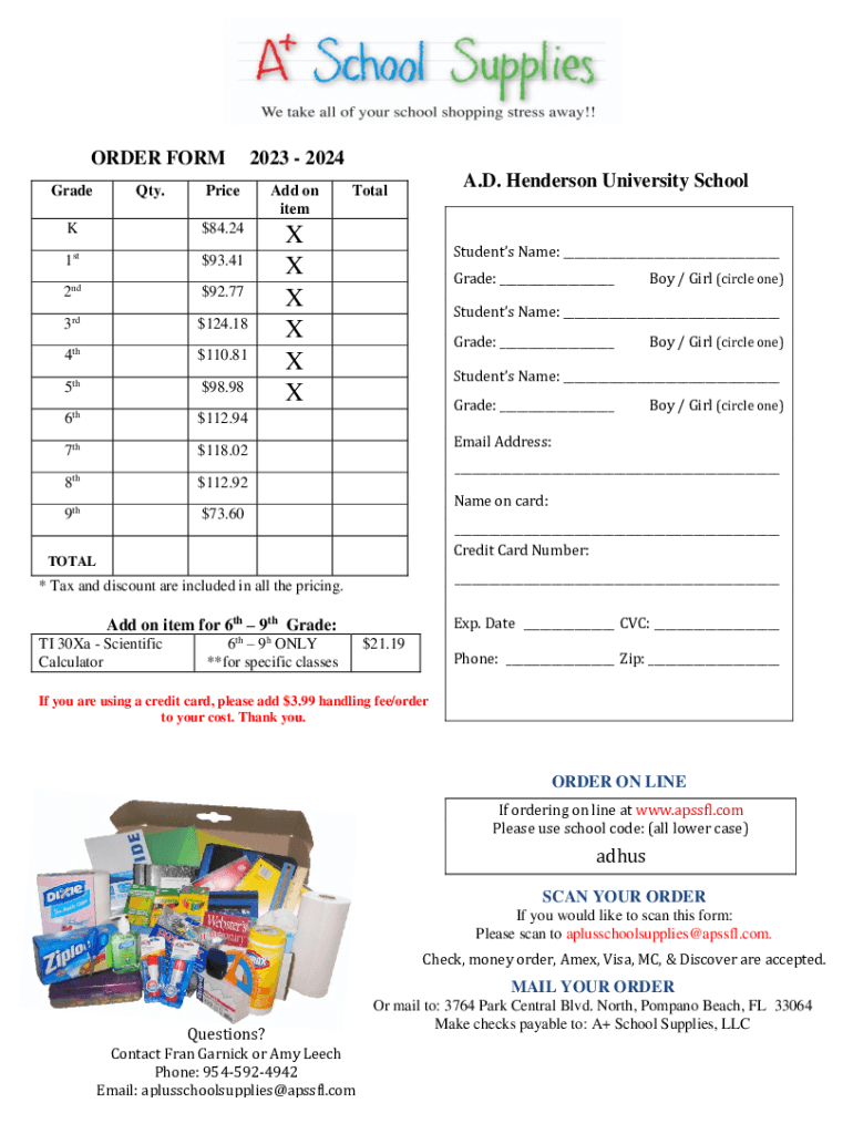 Fillable Online adhus fau AD Henderson University School ORDER FORM ...