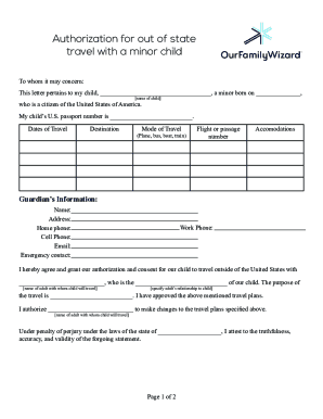 Fillable Online Child Travel Consent Letters for Minors Traveling Outside the ... Fax Email ...