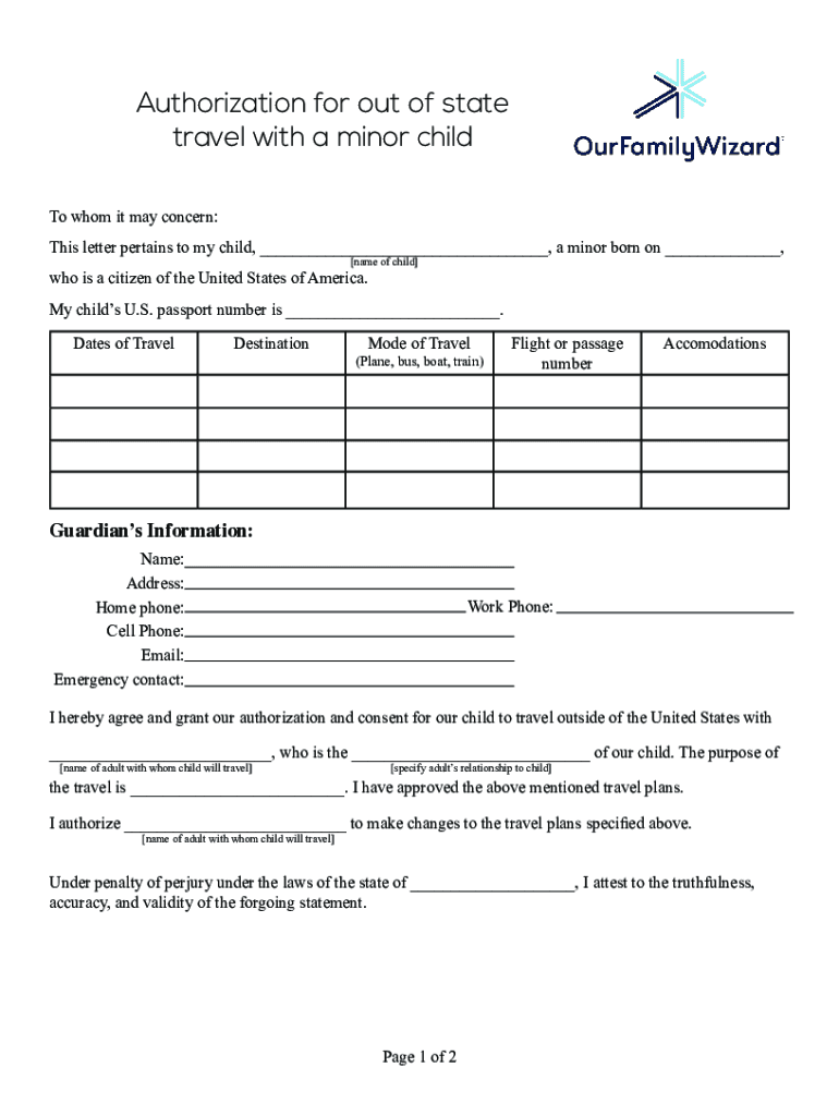 Fillable Online Child Travel Consent Letters for Minors Traveling Outside the ... Fax Email ...