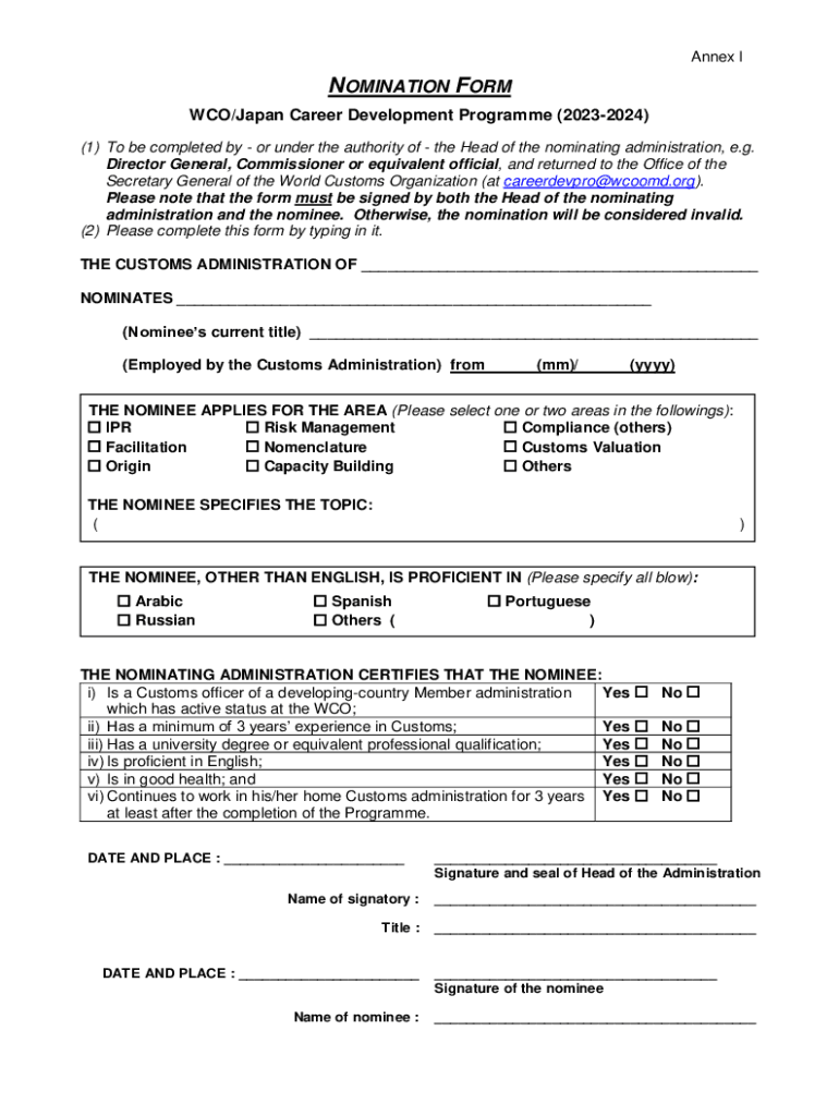 Fillable Online NOMINATION FORM (2024/25) Fax Email Print - pdfFiller