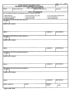 Fillable Online fema PRELIMINARY DAMAGE ASSESSMENT SITE ESTIMATE Fax ...