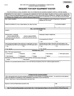 Fillable Online dec ny BOP Equipment Waiver Form. BOP Waiver Form Fax ...