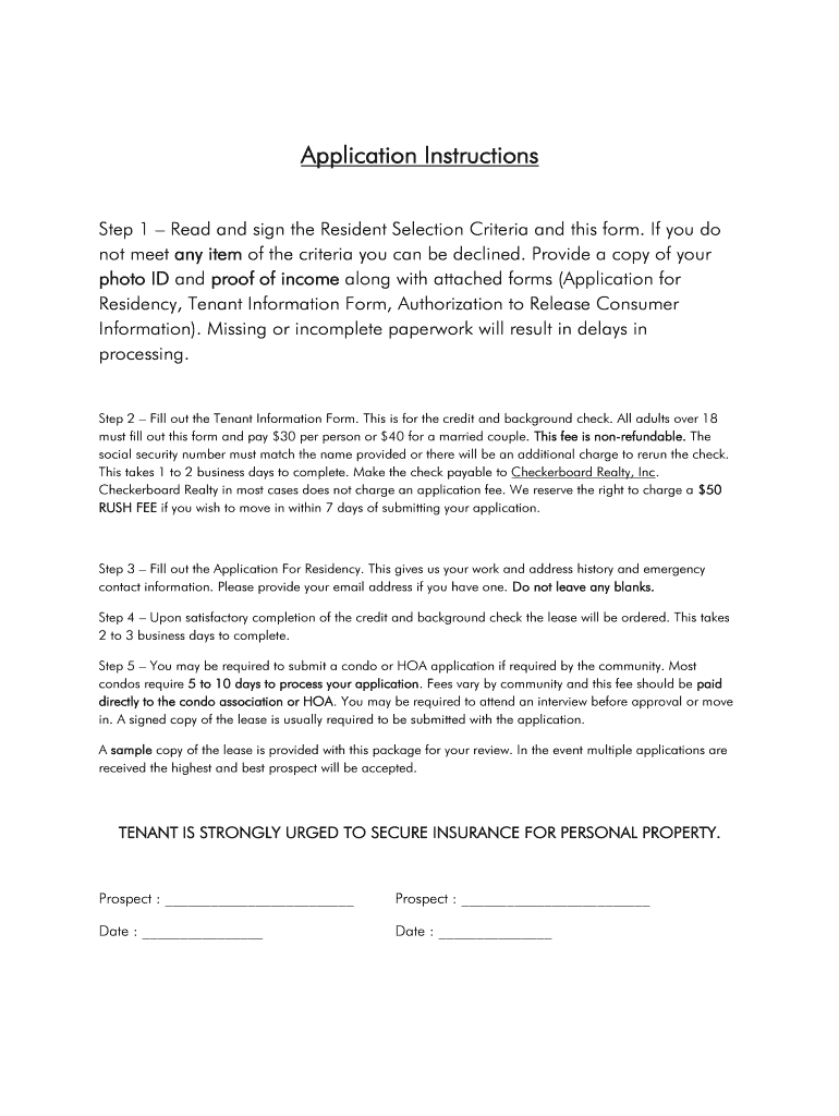 Fillable Online Application Instructions Step 1 Read and sign the ...