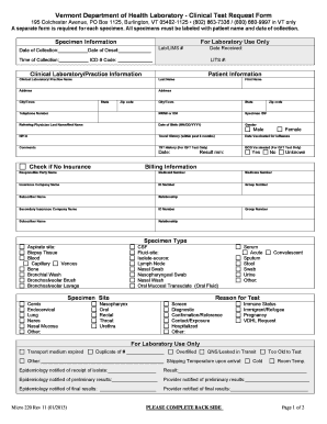 Fillable Online healthvermont Clinical Test Request Form Fax Email ...