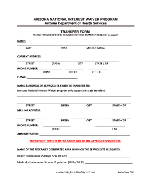 Fillable Online azdhs Service Site Transfer Packet - Arizona Department ...