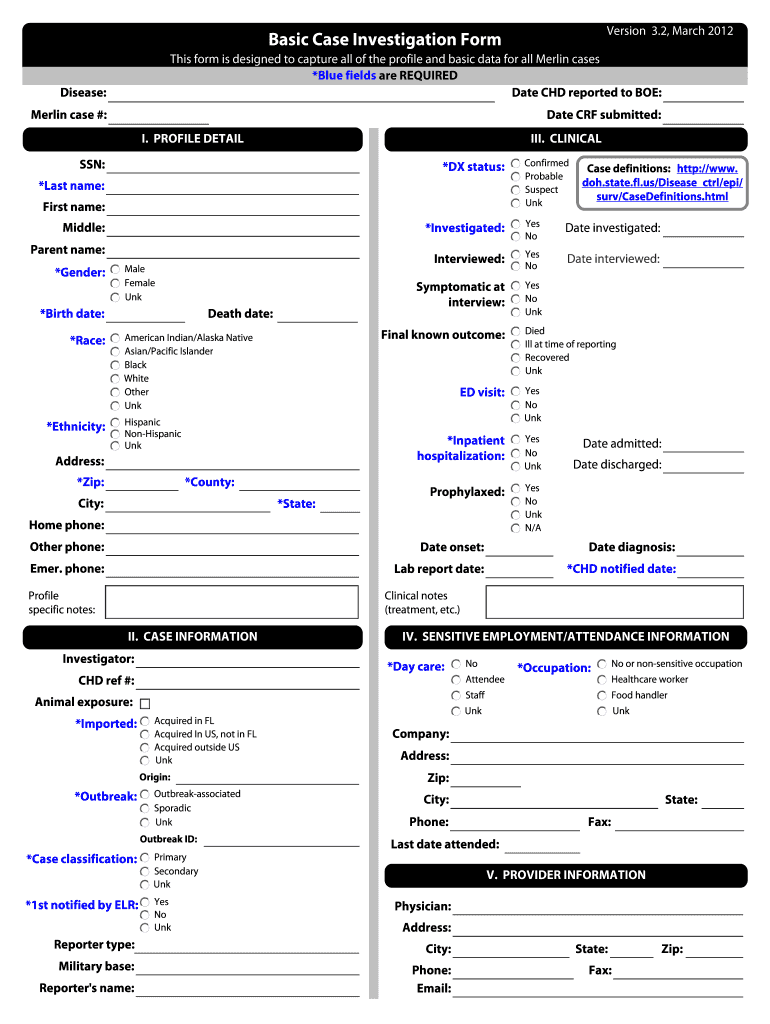 Fillable Online Basic Case Investigation Form Fax Email Print - pdfFiller