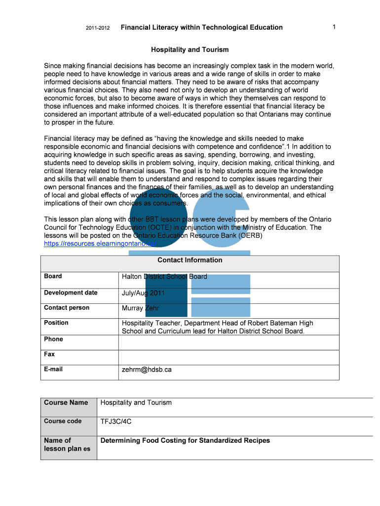 Fillable Online Hospitality Tourism Lesson Plan Finaldoc Fax Email ...