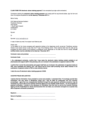 Fillable Online CLAIM FORM FOR electronic claims training payment (To ...