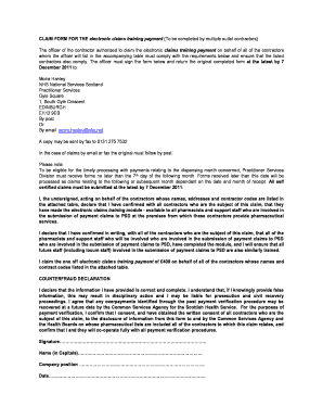Fillable Online CLAIM FORM FOR THE electronic claims training payment ...