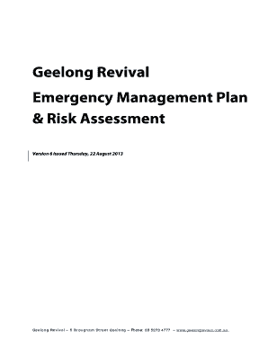 Fillable Online Geelong Revival Emergency Management Plan amp Risk ...
