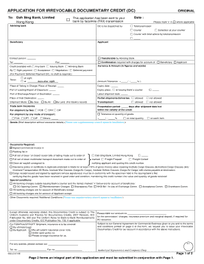Fillable Online Application for Irrevocable Documentary Credit (DC) Fax ...