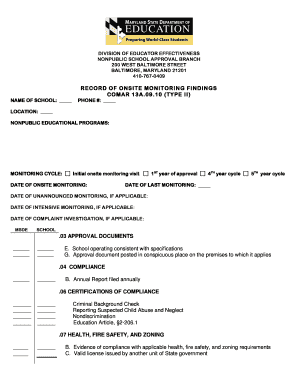 Fillable Online msde maryland NONPUBLIC SCHOOL APPROVAL BRANCH - msde ...