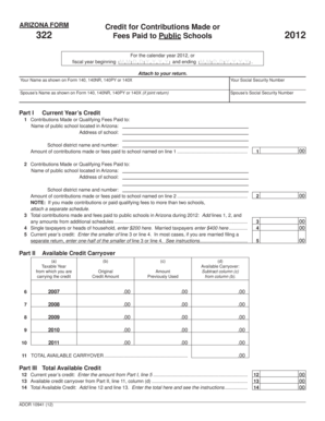 Fillable Online azcredits Arizona Form 322. Credit for Contributions ...