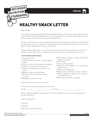 Fillable Online michigan HEALTHY SNACK LETTER Fax Email Print - pdfFiller
