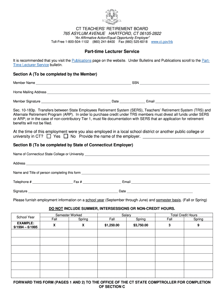 Fillable Online ct Part-time Lecturer Form Fax Email Print - pdfFiller