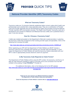 Fillable Online National Provider Identifier (NPI) Taxonomy Codes Fax ...