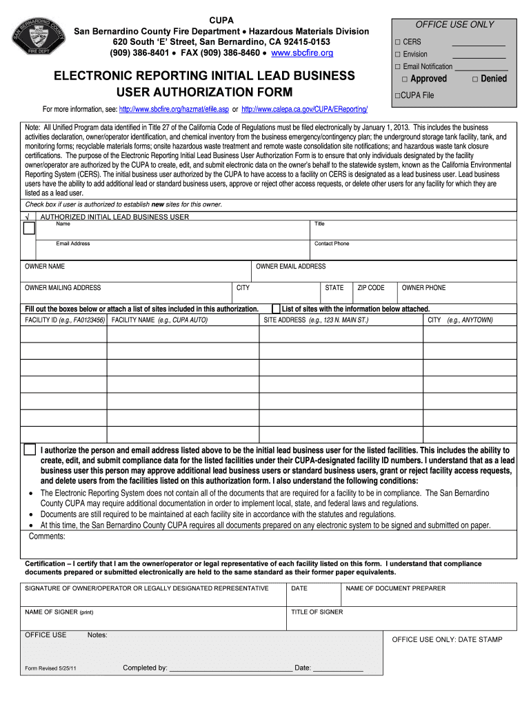 Fillable Online sbcounty Electronic reporting initial lead business ...