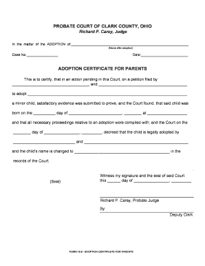 Fillable Online probate clarkcountyohio 18.8 - Adoption Certificate for ...