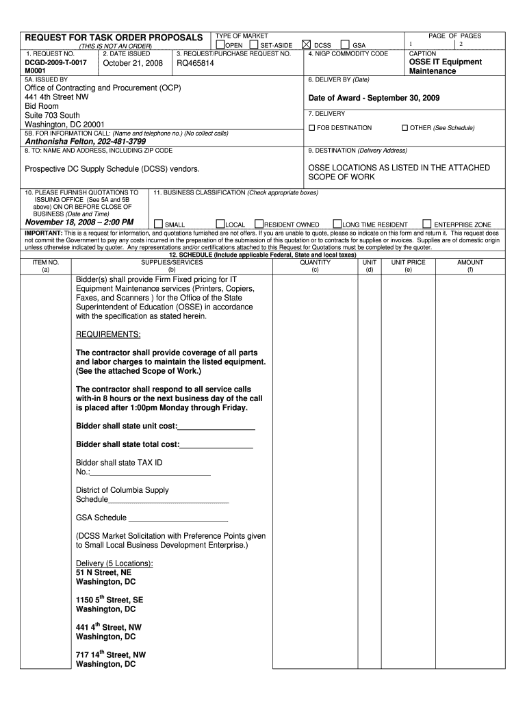 Fillable Online app ocp dc REQUEST FOR QUOTATIONS - The District of ...