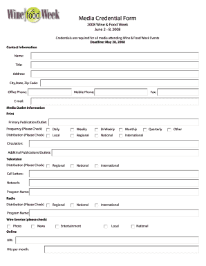 Fillable Online Media Credential Form - Wine Fax Email Print - pdfFiller