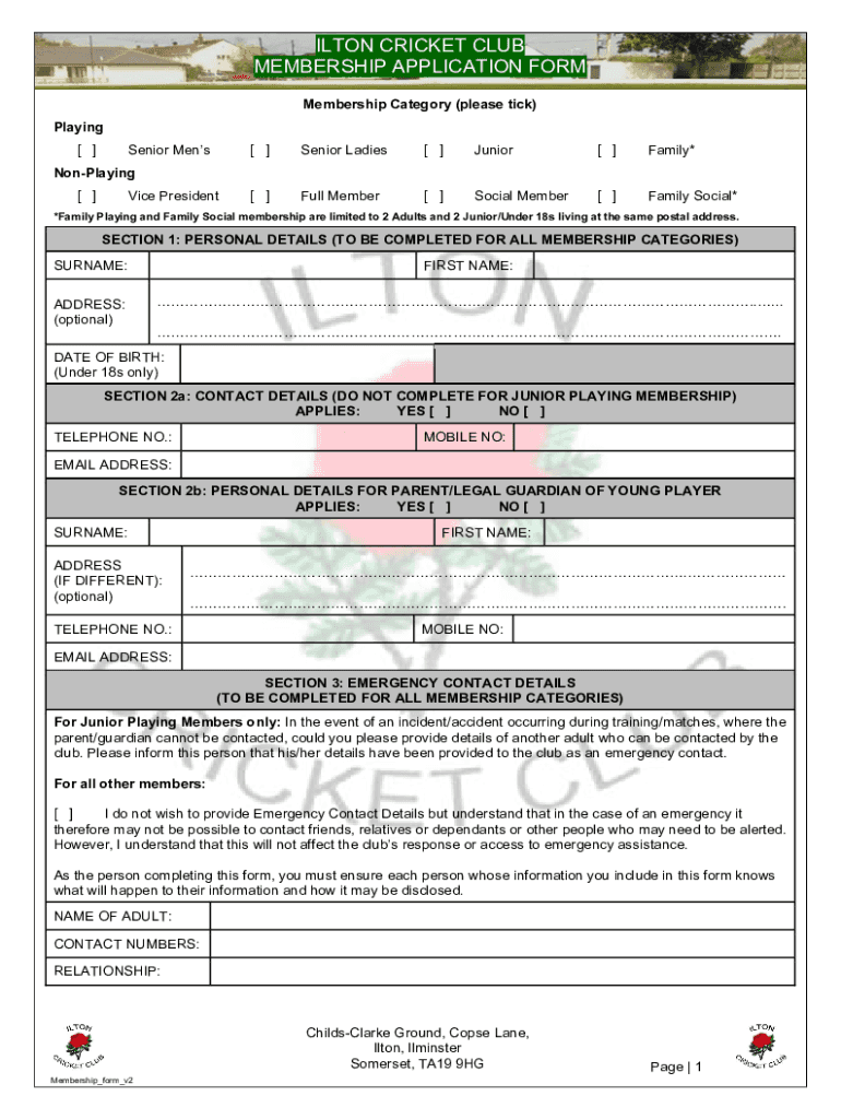 Fillable Online Cricket Club Registration Form - Fill Online, Printable ...