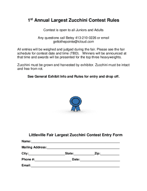 Fillable Online 1st Annual Largest Zucchini Contest Rules Fax Email ...