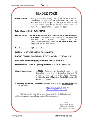 Fillable Online rural tripura gov Tender Tender Form Form Fax Email ...