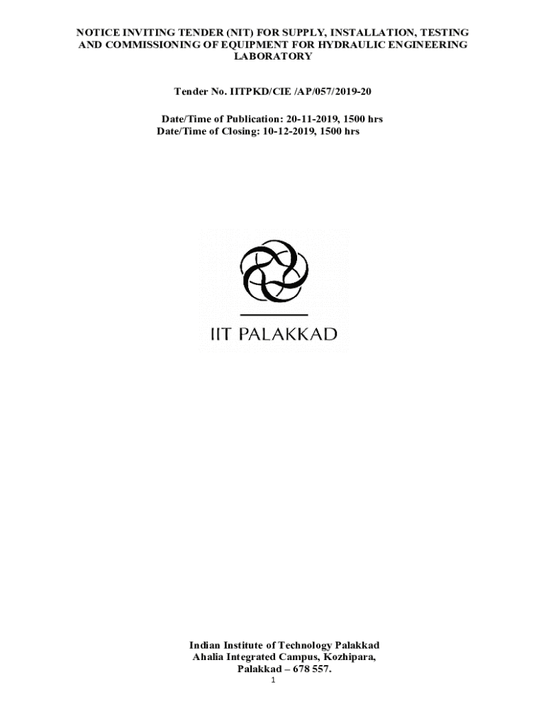 Fillable Online iitpkd ac AND COMMISSIONING OF EQUIPMENT FOR HYDRAULIC ...