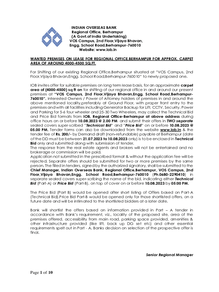 Fillable Online Church Road Branch Shifting : Offers for Change of ...